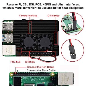 Generic Double Fan Cooling Raspberry Pi 4 Case, Raspberry Pi 4B Aluminum Alloy Case with Intelligent Temperature Control Dual Fan, Built-in Radiator, Rust Protection for Raspberry Pi 4 Model/Pi 4B