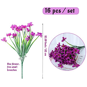 16 Bundles Artificial Plants for Outdoors UV Resistant No Fade Fake Plastic Flowers Decoration Faux Plastic Greenery Garden Indoor Home Yard Kitchen Office Wedding Porch Window Box Decor (Purple) .