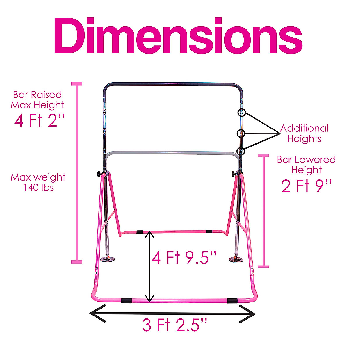 Upper Midland Products Gymnastic Bar for Girls, Adjustable Gymnastics Equipment for Home for Kids Training (Pink)