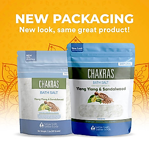 Chakras Bath Salt 32 Ounces Epsom Salt with Natural Ylang Ylang, Sandalwood, Eucalyptus, Frankincense, Chamomile and Cinnamon Essential Oils Plus Vitamin C in BPA Free Pouch with Easy Press-Lock Seal