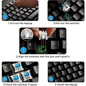 XuanGui OUTEMU (Gaote) Blue Switches, 3 Pin Keyboard Dustproof Switches DIY Replaceable Cherry MX Equivalent Keyswitch, Tactile & Clicky Switches for Mechanical Gaming Keyboard,60 Pack