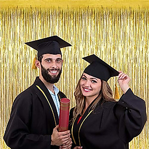 3Pcs Gold Metallic Tinsel Foil Fringe Curtains, Gold Foil Fringe Curtain Backdrop Metallic Tinsel Streamers Backdrop for Birthday Baby Shower Party Photo Booth Props Decoration
