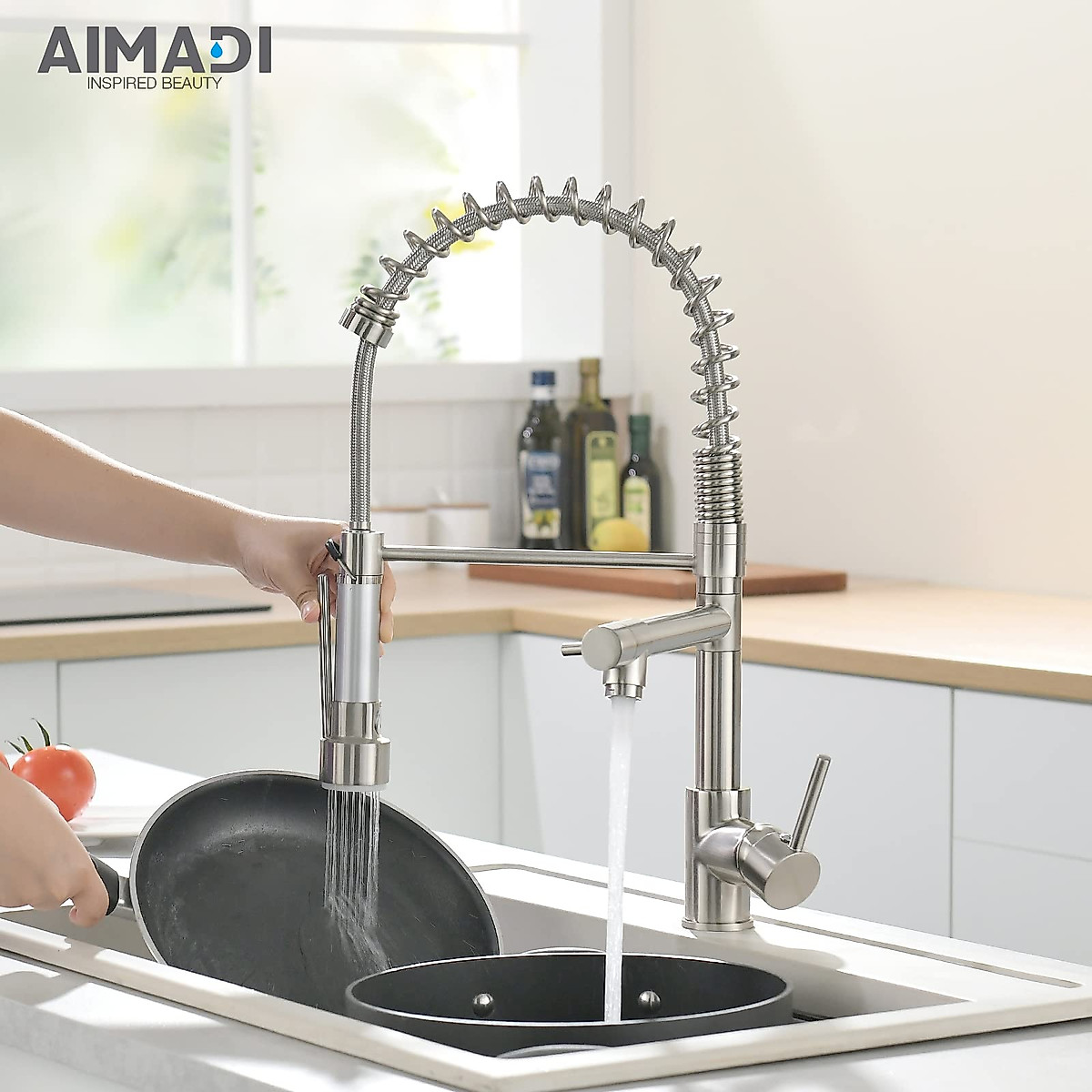 AIMADI Kitchen Faucet with Pull Down Sprayer,Commercial Single Handle High Arc Stainless Steel Brushed Nickel Kitchen Sink Faucet