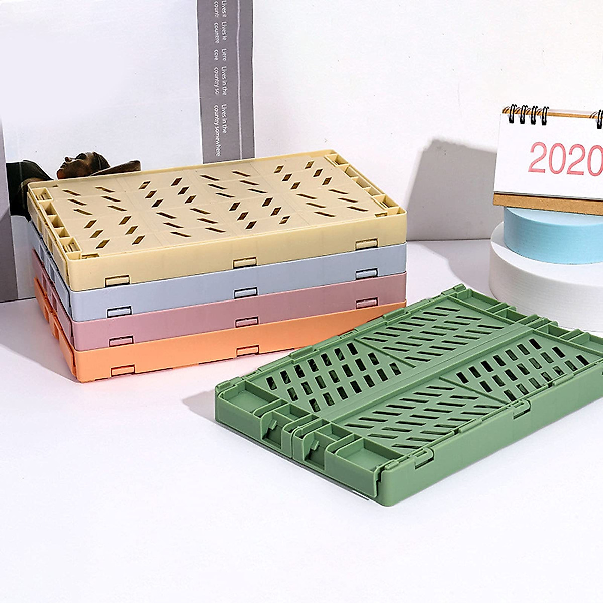 Storage Basket Collapsible Large Capacity Plastic Foldable Home Crate Box for Daily Used Valentine's Day/Mother's Day/Wedding/Anniversary/Party/Graduation/Christmas/Birthday Gifts - Green S