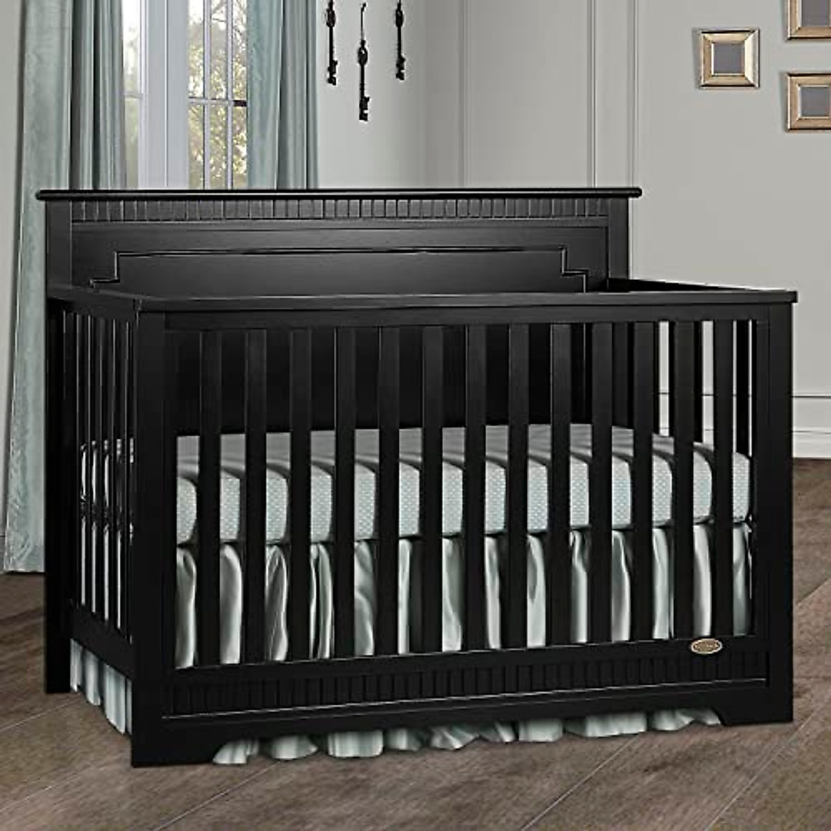 Dream On Me Morgan 5 in 1 Convertible Crib in Black, Greengaurd Gold Certified, Built of Sustainable New Zealand Pinewood