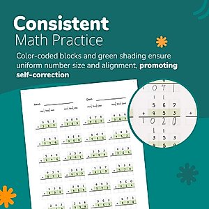 Channie's One Page A Day Math Workbook, Triple Digit Math Practice Worksheets, 50 Pages Front and Back, 25 Sheets, Grades 2nd and 3rd, Addition and Subtraction workbook , Size 8.5” x 11”