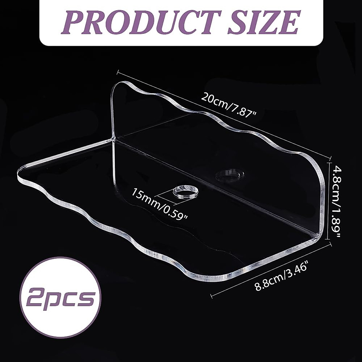 PH PandaHall 2 Pack Acrylic Floating Shelves for Wall, Clear Adhesive Shelves Wall Mounted Display Shelf Organizer Rack with Stickers for Bathroom, Living Room, Bedroom, Office,Storage and Decoration