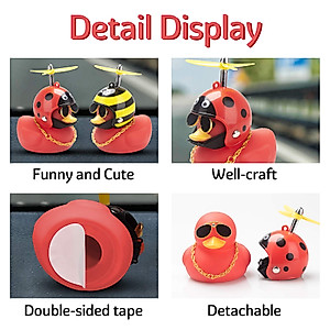 wonuu Rubber Duck Car Decoration Ornaments Duck Car Dashboard Decorations Cool Glasses Duck with Propeller Helmet (R-Beatle-Red)