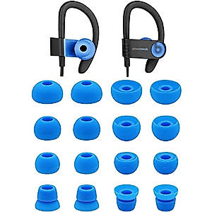 BLUEWALL Ear Tip Ear Bud Compatible with Powerbeats2 Wireless Headphone Replacement,8 Pair with Double Flange and Small Medium Large Size Soft Gel Silicone Earbuds Ear Gel Ear Tips, Blue