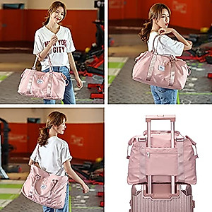 HYC00 Travel Duffel Bag,Sports Tote Gym Bag,Shoulder Weekender Overnight Bag for Women with Toiletry Bag,Pink, Large