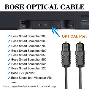 Optical Audio Cable for Bose Smart Soundbar 300, Bose Soundbar 900, Bose TV Speaker, Bose Solo 5 TV, Soundbar 700, Soundbar 600/650/500/535/525, Sound bar Digital Audio Fiber Optic Cable (5ft)
