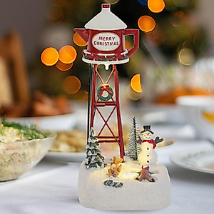 innodept12 New Christmas Village Watertower Lighted Accessories Decorations with Snowman, Dog and Boy Playing on The Ground