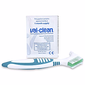 Val-Clean Concentrated Denture Retainer Partials and Night Guard Cleaner Powder BUNDLED with Denture Cleaning Brush AND Handy Denture Care Reference Card