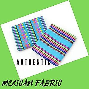 2 Yards Mexican Fabric by The Yard, Tribal Aztec Fabric, Mexican Embroidered Turquoise, Fiesta Decoration