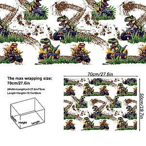 Dtiafu Monster Truck Wrapping Paper for Boys Kids - Racing Car Gift Wrap Paper Bulk Folded Flat for Birthday Baby Shower Holiday - Cartoon Dinosaur in Pickup,Monster Truck Designs Gift Wrapping -