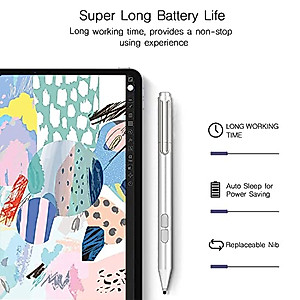 Uogic Pen for Microsoft Surface, Palm Rejection, 1024 Levels Pressure, Flex & Soft HB Nib, Compatible with Surface Pro/Studio/Book/Laptop/Go, Including 2 Spare Nibs & AAAA Battery