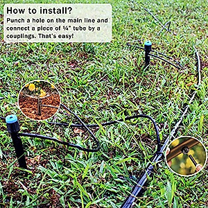 100PCS Drip Emitters Fan Shape with Stake Water Flow Adjustable for 1/4 inch Irrigation Tube Hose, 360 Degree Sprayer Perfect for Irrigation System Watering Kits for Garden Patio Lawn Flower Bed