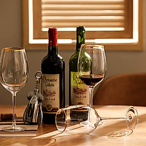 EVEREST GLOBAL Gold Rim Wine Glasses set of 4 Hand Blown Crystal Clear Wine Glassware 21 oz Ideal for Weddings Parties and Women Girls