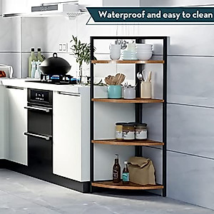 SAYGOER Corner Bookshelf 4 Tier Stand Storage Shelf Modern Black Bookcase Ladder Standing Shelves Display Rack Plant Stand for Small Spaces, Bedroom, Living Room,Walnut Oak