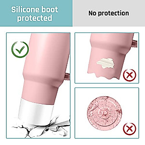 2 Pcs Protective Silicone Boot Compatible for Stanley Quencher Adventure 40oz Tumbler & Stanley IceFlow 20oz 30oz,Hydrapex 40oz,Anti-Slip BPA Free Bottle Bottom Sleeve Cover (white and pink)