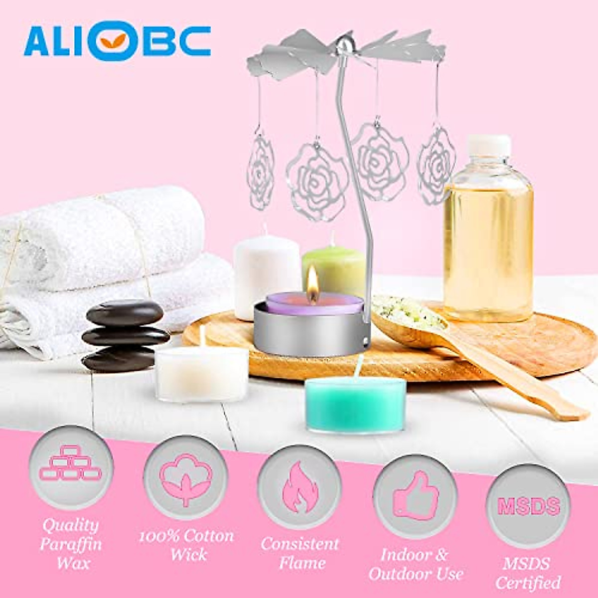 Tea Lights Candles Holders - Scented Tea Lights Candles Silver DIY Spinning Tealight Candle Holder &amp;12pcs Scented Tealight Candles Decorative Christmas Wedding Candles Sets for Home Decor