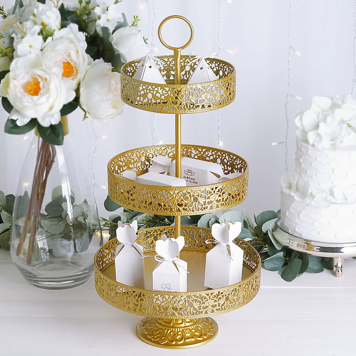 Efavormart 23" Tall Gold 3-Tier Metal Reversible Dessert Cupcake Stand for Wedding Decoration Event