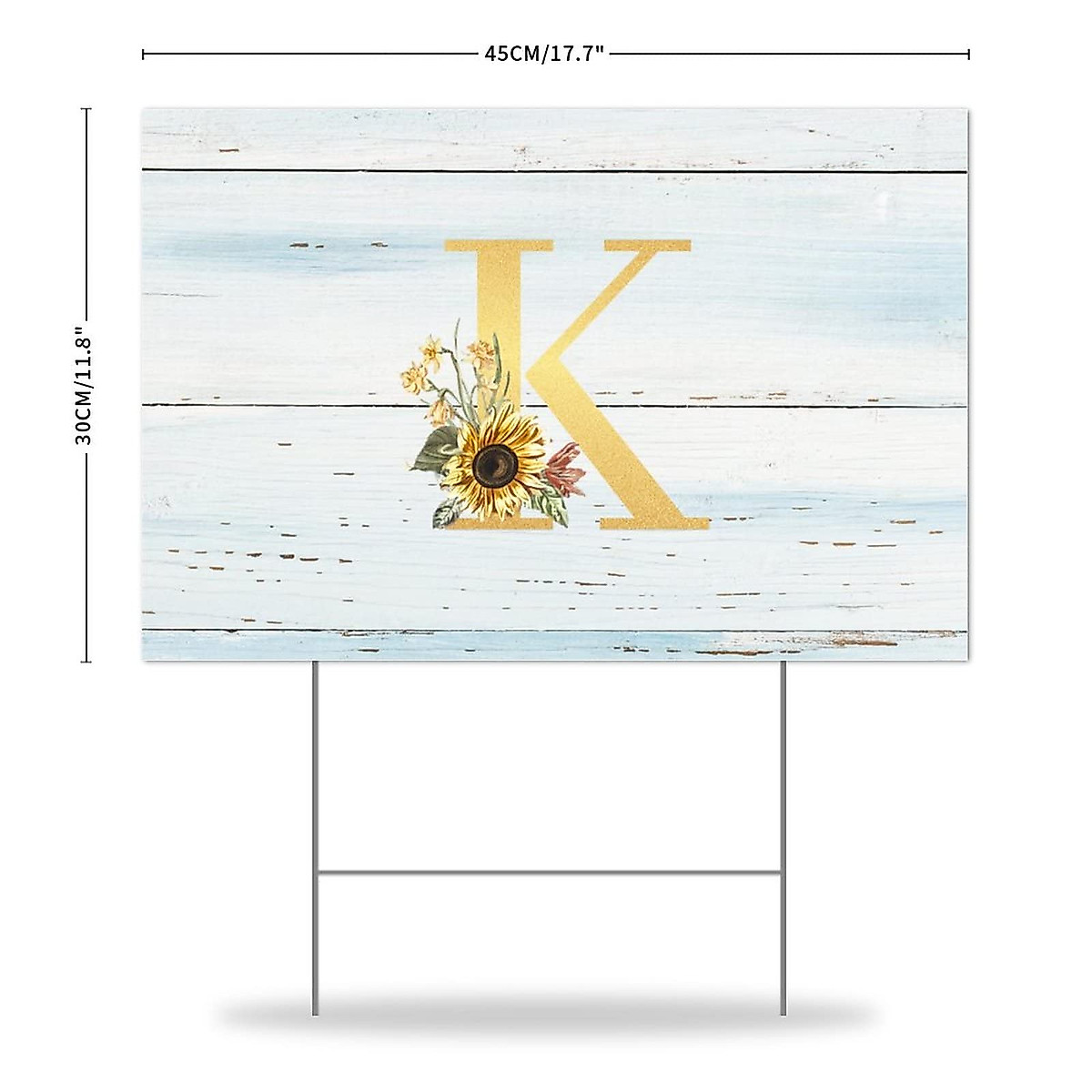 Floral Monogram Letter Golden Letter K Sunflower Lawn Yard Signs Alphabet Letter Corrugated Plastic Sign for Garage Sales Rent Open House Construction 12"x18"