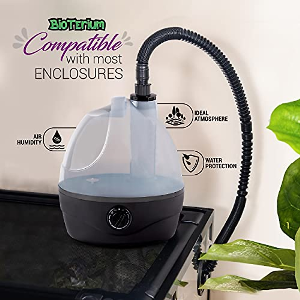 BIOTERIUM Reptile Humidifier | 2L Reptile Fogger Ideal In Terrarium for Reptiles | Compatible With Most Terrariums and Enclosures | With Extendable Hose and Adjustable Fog Output