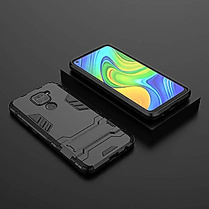 Smfu Cover for XiaoMi Redmi Note 9 Heavy Duty Shockproof Case with Kickstand Feature Hybrid Dual Layer Armor Defender Protective Cover-with Screen Protector 2 Pack-for Redmi Note 9（Black）
