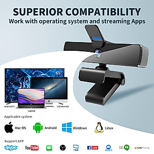 Qtniue Webcam with Microphone and Privacy Cover, FHD Webcam 1080p, Desktop or Laptop and Smart TV USB Camera for Video Calling, Stereo Streaming and Online Classes