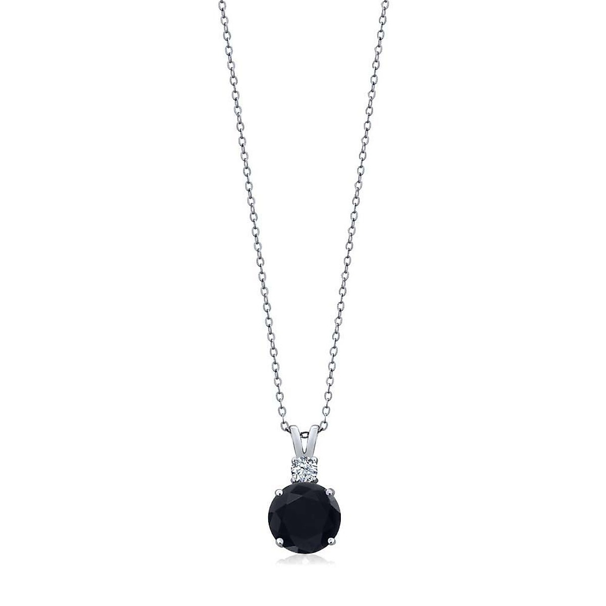 Gem Stone King 3.14 Cttw Black Onyx and White Topaz Pendant Necklace For Women In 925 Sterling Silver | Gemstone December Birthstone | Round 10MM | With 18 Inch Chain