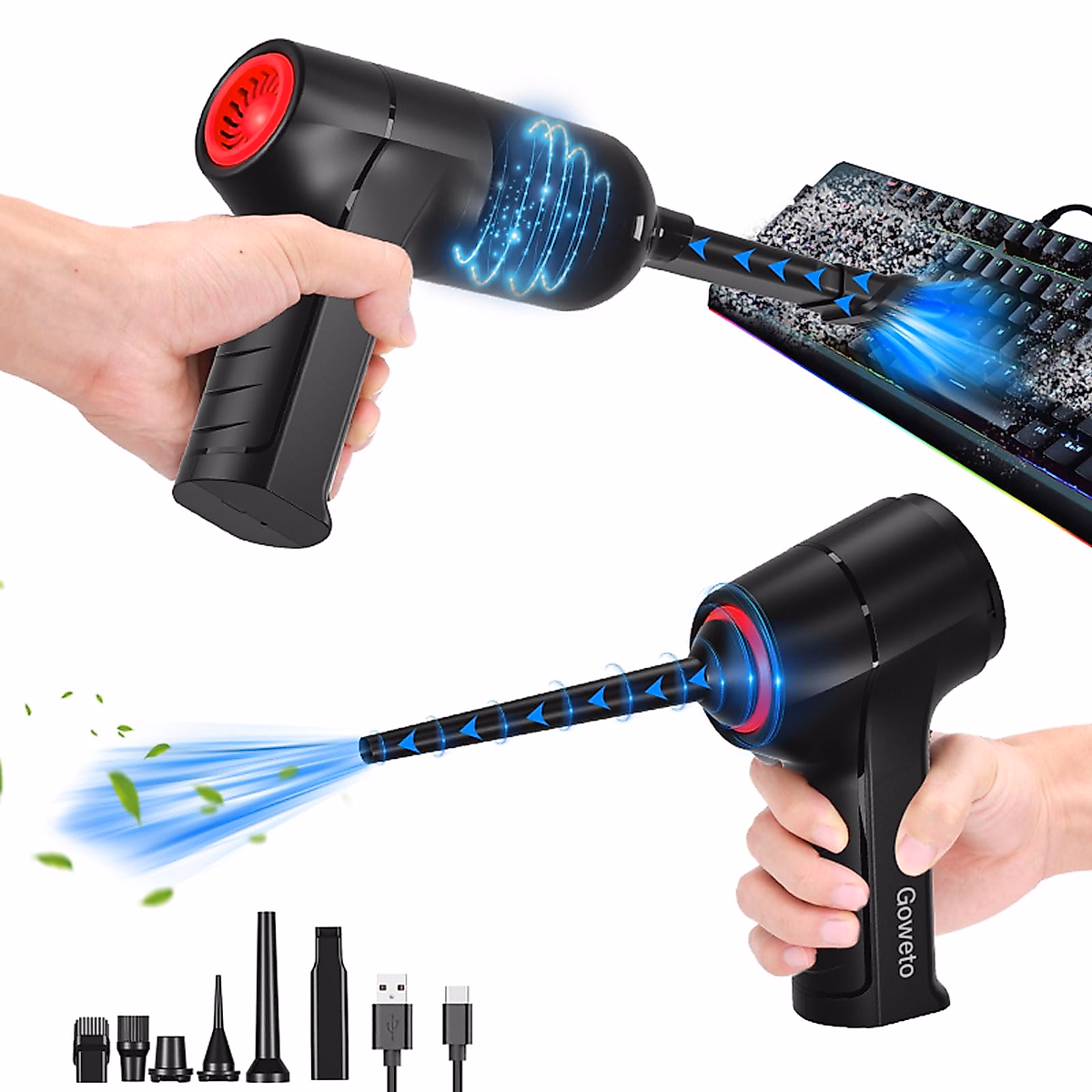 Goweto 3-in-1 Keyboard Vacuum Cleaner - Compressed Air Duster- Mini Vacuum- Computer Vacuum Cleaner- Canned Air Spray