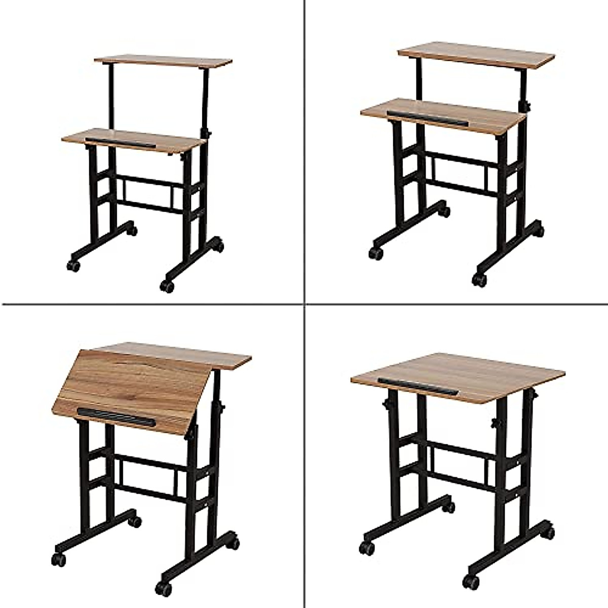 SDADI 2 Inches Carpet Wheels Mobile Standing Desk Stand Up Desk Height Adjustable Home Office Desk with Standing and Seating 2 Modes 3.0 Edition,Oak S001BFDT