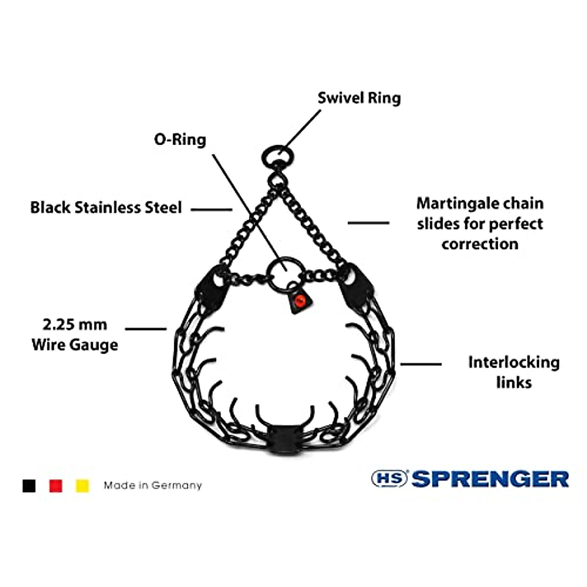 Herm Sprenger Black Stainless Steel Prong Dog Training Collar with Swivel Ultra-Plus Pet Pinch Collar No-Pull Collar for Dogs Anti Pull Training Collar Made in Germany 2.25mm x 16in
