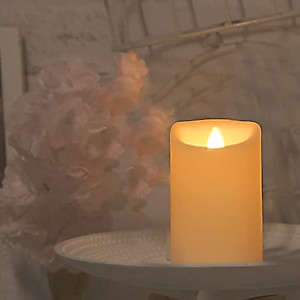 3"x5" Waterproof Battery Operated LED Pillar Candle Outdoor Flameless Flickering Fake Plastic Resin Electric Light with Timer for Birthday Baby Party Wedding Decoration Patio Garden Home Decor