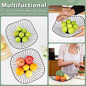 Fodayuse 2 Pcs Flat Modern Fruit Bowl, Fruit Holder for Fruit and Vegetable Storage, Minimalism Wire Fruit Bowls for Kitchen Counter, Home Decor, Countertop, Table Centerpiece, Black