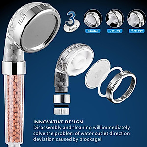 Voolan Filtered Shower Head, High Pressure Rain Shower with Handheld Shower Filter Combo with Self-adhesive Holder/59" Hose -1 Replaceable Filter Cartridge (Chrome)