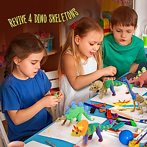 Dino Models, Clay Craft Kit - Dinosaur Arts and Crafts for Kids - Dinosaur Easter Gifts for Boys & Girls - Build 4 Dinos with Air Dry Magic Modeling Clay Model Set Ages 3, 4, 5, 7, 8+ Boy or Girl