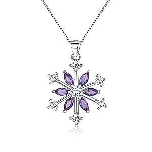 EVER FAITH Snowflake Jewerly 925 Sterling Silver Winter Accessory Sparkle Purple CZ Flower Pendant Necklace