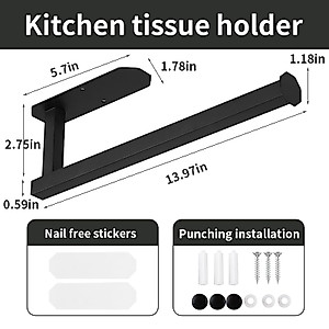 Paper Towel Holder Under Cabinet - Sturdy 304 Stainless Steel Kitchen Paper Towel Holder Wall Mount, Drilling or Self Adhesive Paper Towel Holder for Kitchen, Bathroom, Black