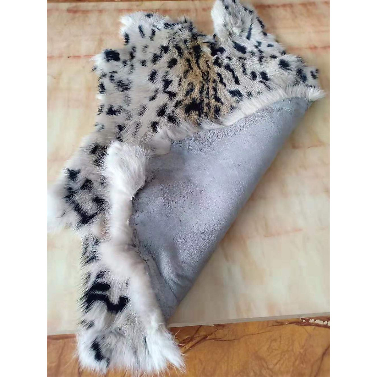 Bobcat Print Tanned Rabbit Fur Pelt Hide (10" by 12" Rabbit Pelt with Sewing Quality Leather)