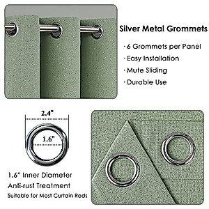 Melodieux Linen Green Blackout Curtains 84 Inches Long for Bedroom, Living Room Darkening Thermal Insulated Farmhouse Burlap Grommet Drapes, 42 x 84 Inch, 2 Panels