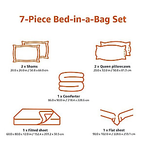 Amazon Basics Lightweight Microfiber Bed-in-a-Bag Comforter 7-Piece Bedding Set, Full/Queen, Gray Calvin Stripe, Striped