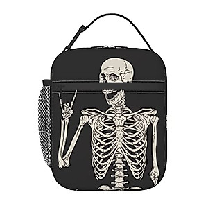 YETTA YANG Halloween Skeleton Funny Skull Portable Lunch Bag Insulated Lunch Box Reusable Totes For Women Men Work Picnic Camping