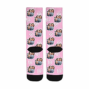 Custom Socks with Faces, Personalized Photo Socks Bestie Face Printed Picture Socks BFF Heart Pink Crew Socks Friendship for Men Women Friends BFF Mother's Day Birthday Anniversary