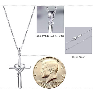 AmorAime 925 Sterling Silver Cross Necklace for Women Heart Necklaces for Mother for Festival, Vacation or Holiday