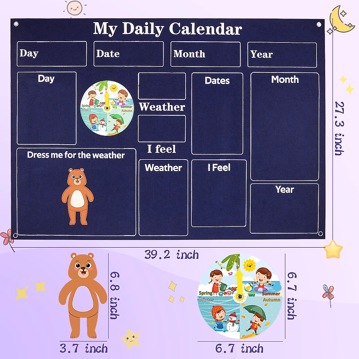 My First Daily Calendar-Preschool Classroom Must Haves, Circle Time Learning Center, Days of the Week Chart for Toddlers Learning, Classroom Calendar for Kids, 3.3Ft Felt Board for Toddlers