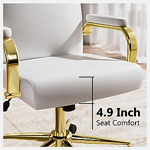 GXJ White and Gold Office Chair, Leather Desk Chair with Wheels and Arms, High Back Executive Computer Chair for Girl and Women