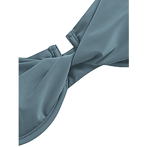 ZAFUL Women's Twist Front Bikini Sets Underwire Tie Back Bikini High Waisted Two Piece Swimsuit (1-Haze Blue, L)