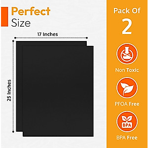 2 Pack Large Thick Heavy Duty Non Stick Teflon Oven Liners Mat, 17"x 25" BPA and PFOA Free, for bottom of Electric Oven Gas Oven Microwave Charcoal or Gas Grills